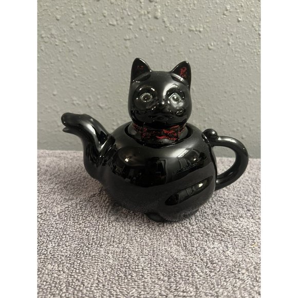 REDWARE POTTERY | Accents | Vintage Black Cat Ceramic 6 Teapot Tea Pot ...